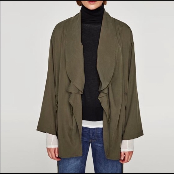 Zara | Jackets & Coats | Zara Women Olive Drape Drawstring Jacket Xss ...